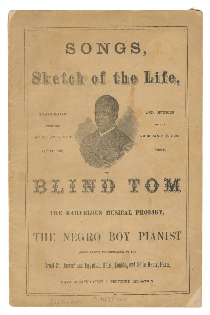 [wiggins, Thomas “blind Tom” (1849-1908)]. The Marvelous Mu... Auction