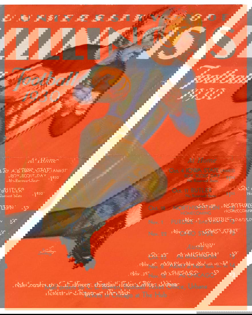 University Of Illinois Football 1930. Bradbury. Color Offse... Auction