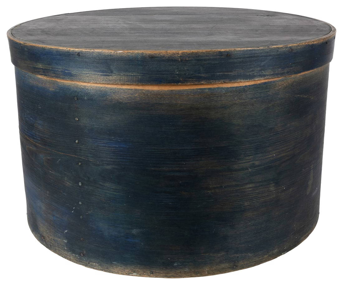 [folk Art] Large Blue Round Shaker Box. (american, 20th Cen... Auction