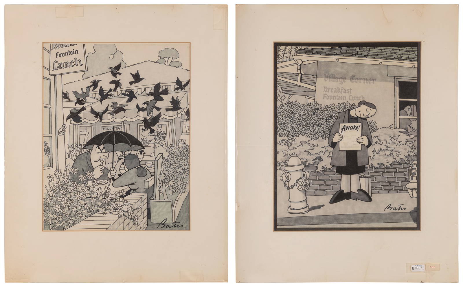 Bates, Bill (american, 1930 – 2009). Two Cartoon Drawings. ... Auction