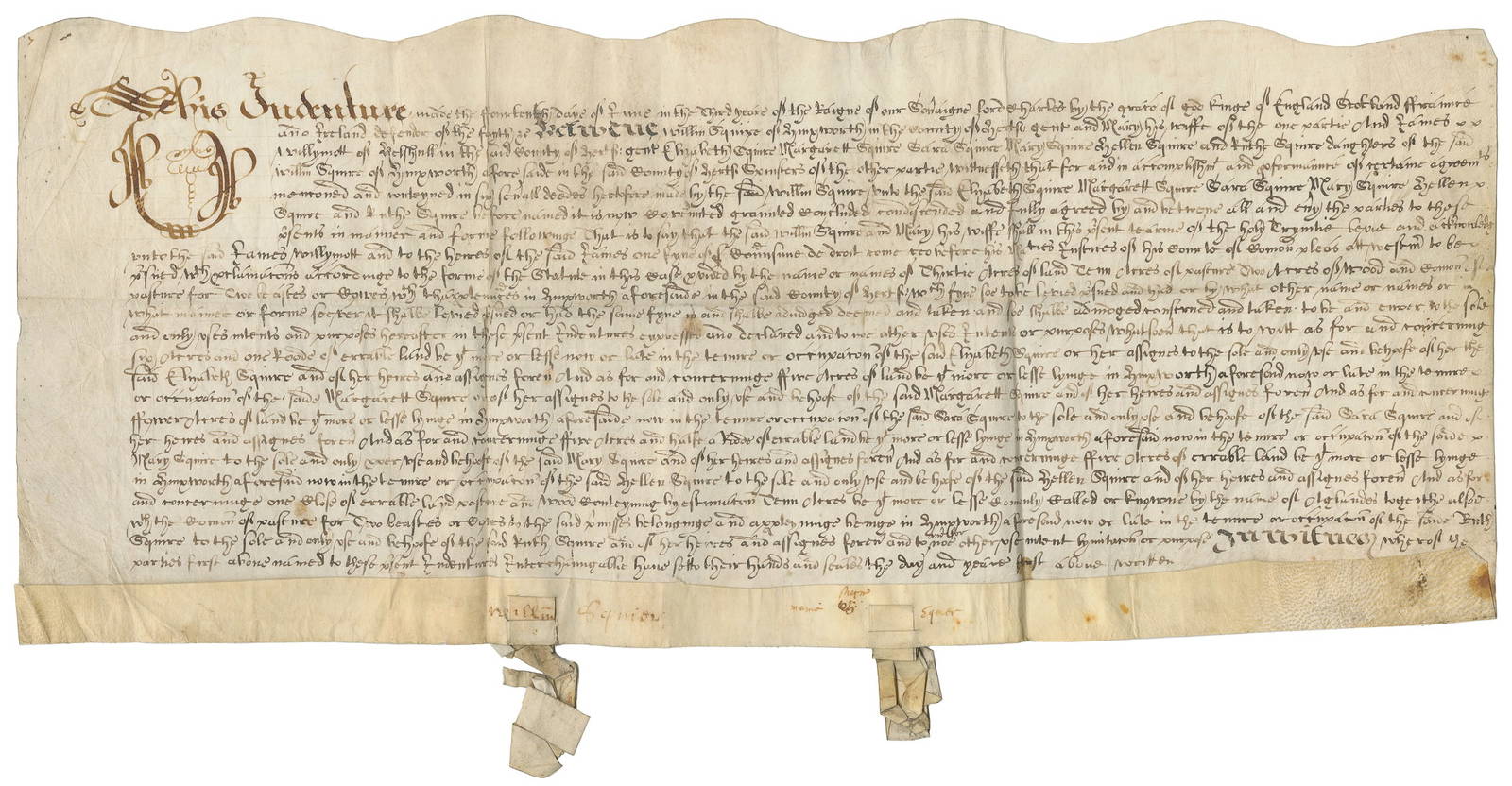 [english Indenture Contract]. Manuscript Indenture Contract... Auction