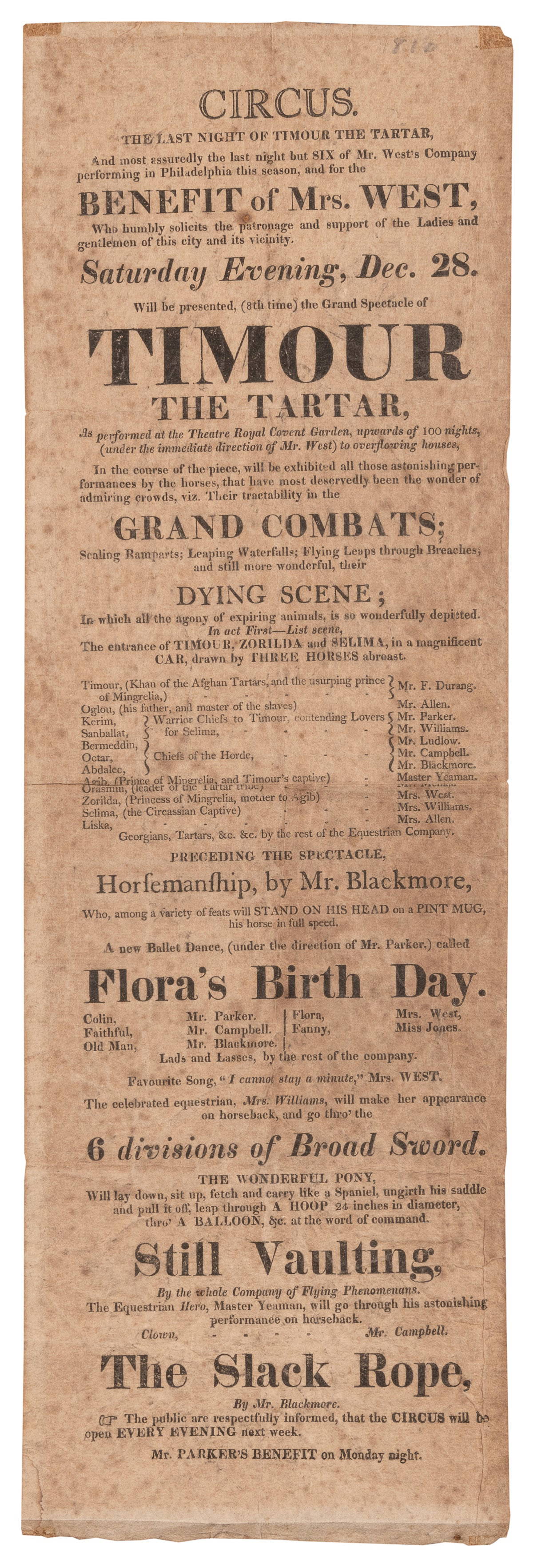 [circus]. The Last Night Of Timour The Tartar. [united Stat... Auction