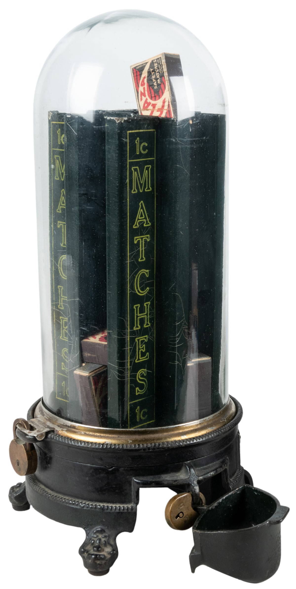 Advance Mfg. 1 Cent Match Dispenser. Cast Iron Base With Gl... Auction