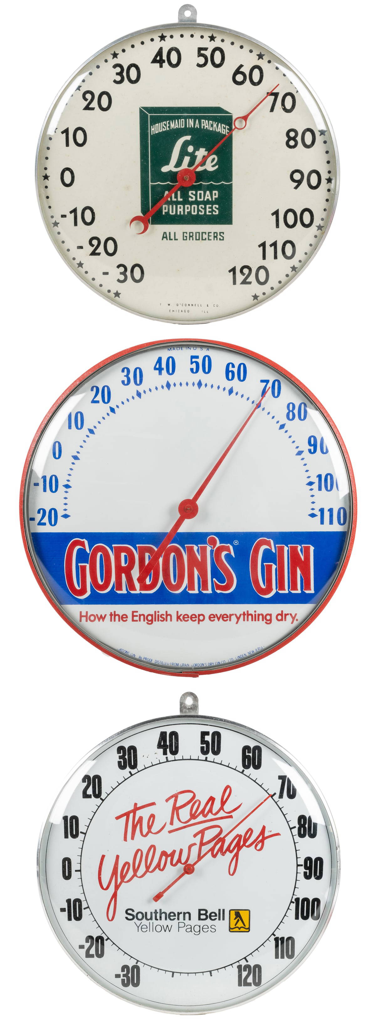 Group Of 3 Round Advertising Dial Thermometers. Three Circu... Auction
