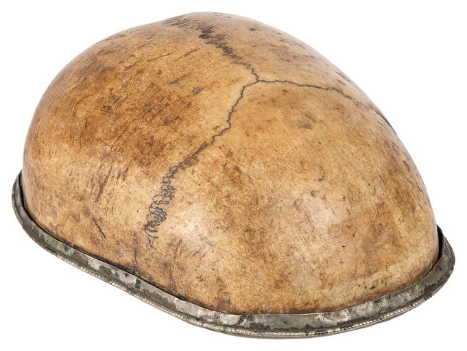 Tibetan Kapala Skull Cap Bowl. Circa 19th Century. Silver O...