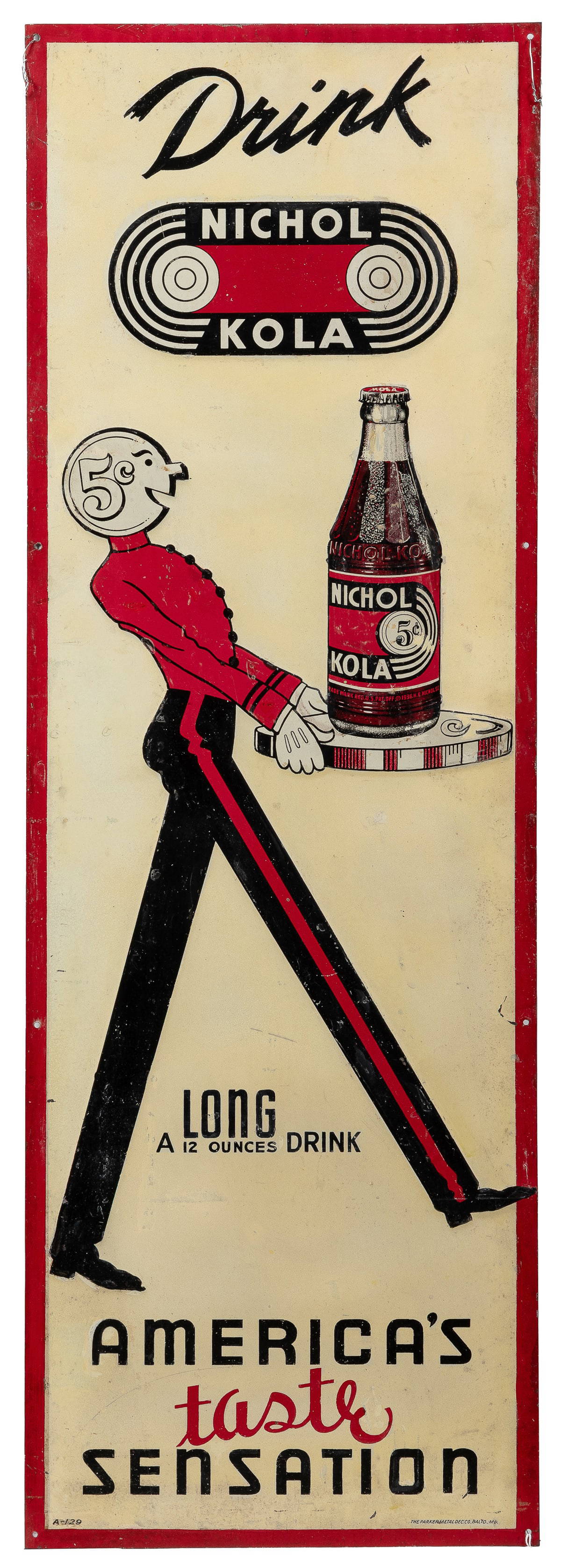 Nichol Kola Tin Sign. Single-sided Tin Vertical Sign With E... Auction