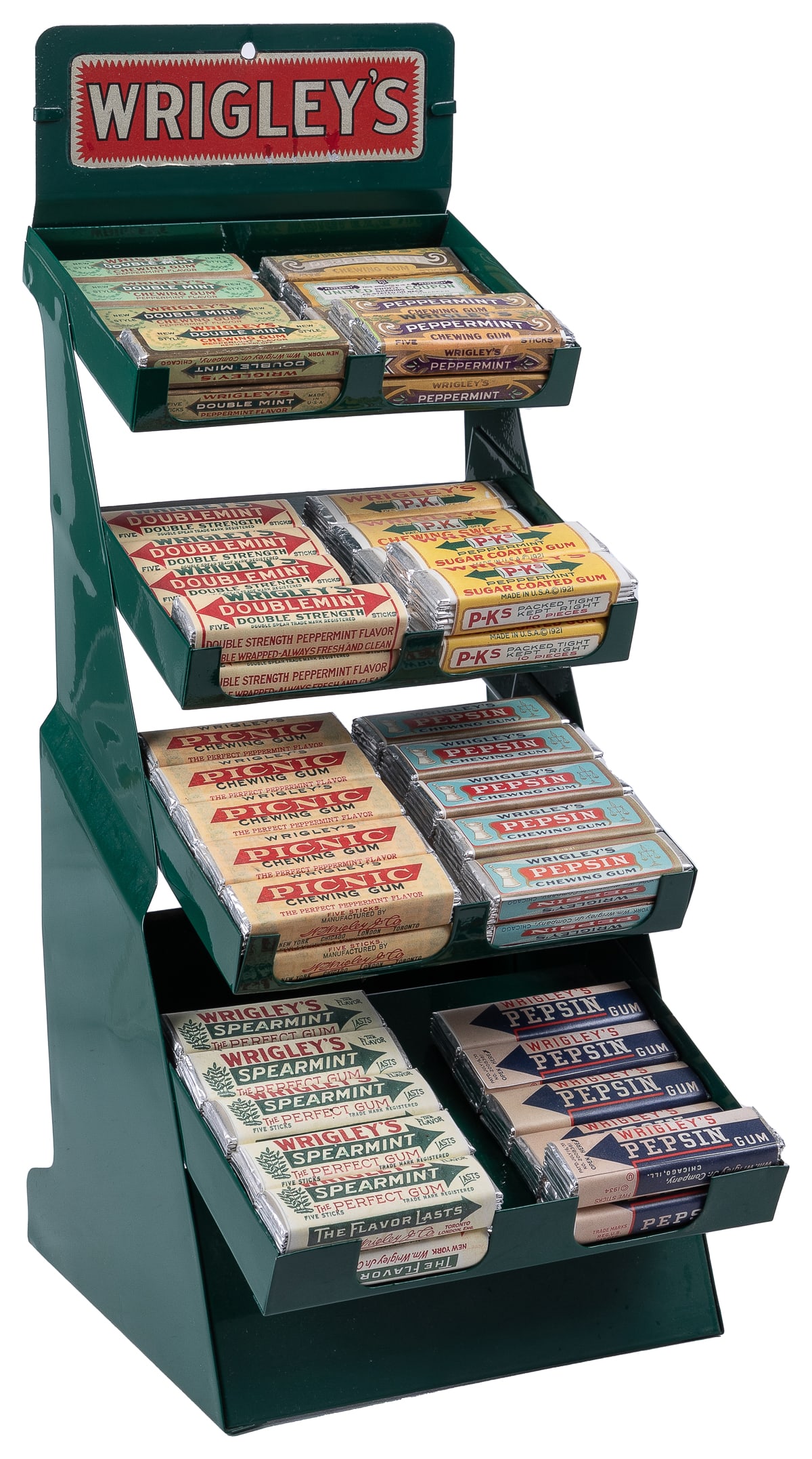 Wrigley’s Chewing Gum Metal Counter Display Rack. Four Shel... Auction