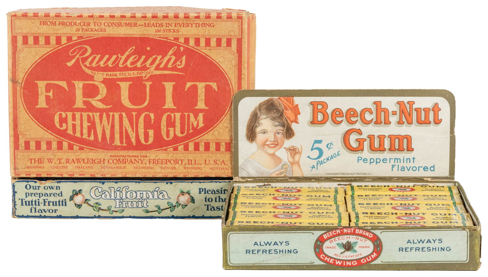 Beech-nut Peppermint Gum And Box And Two Empty Gum Boxes. E... Auction