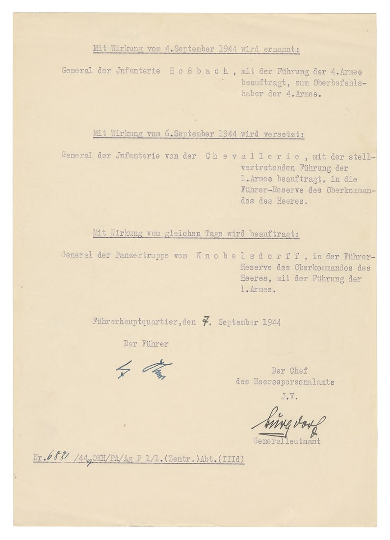 Hitler, Adolf (1889-1945). Document Signed. “mit Wirkung Vo... Auction