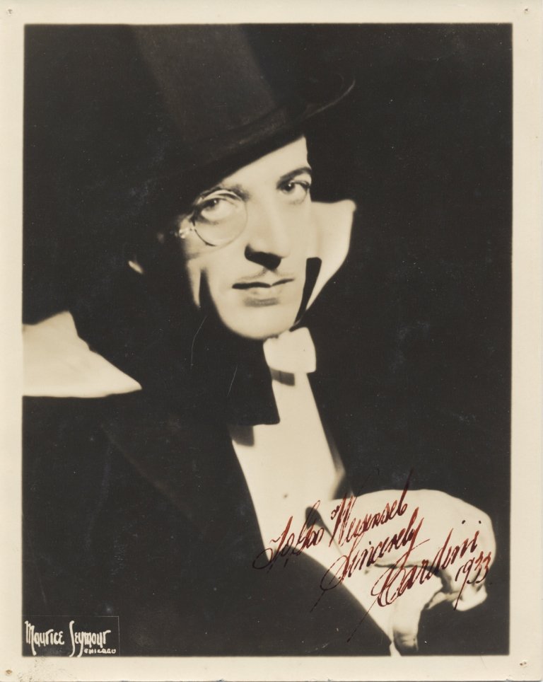 Portrait of Cardini, inscribed and signed.