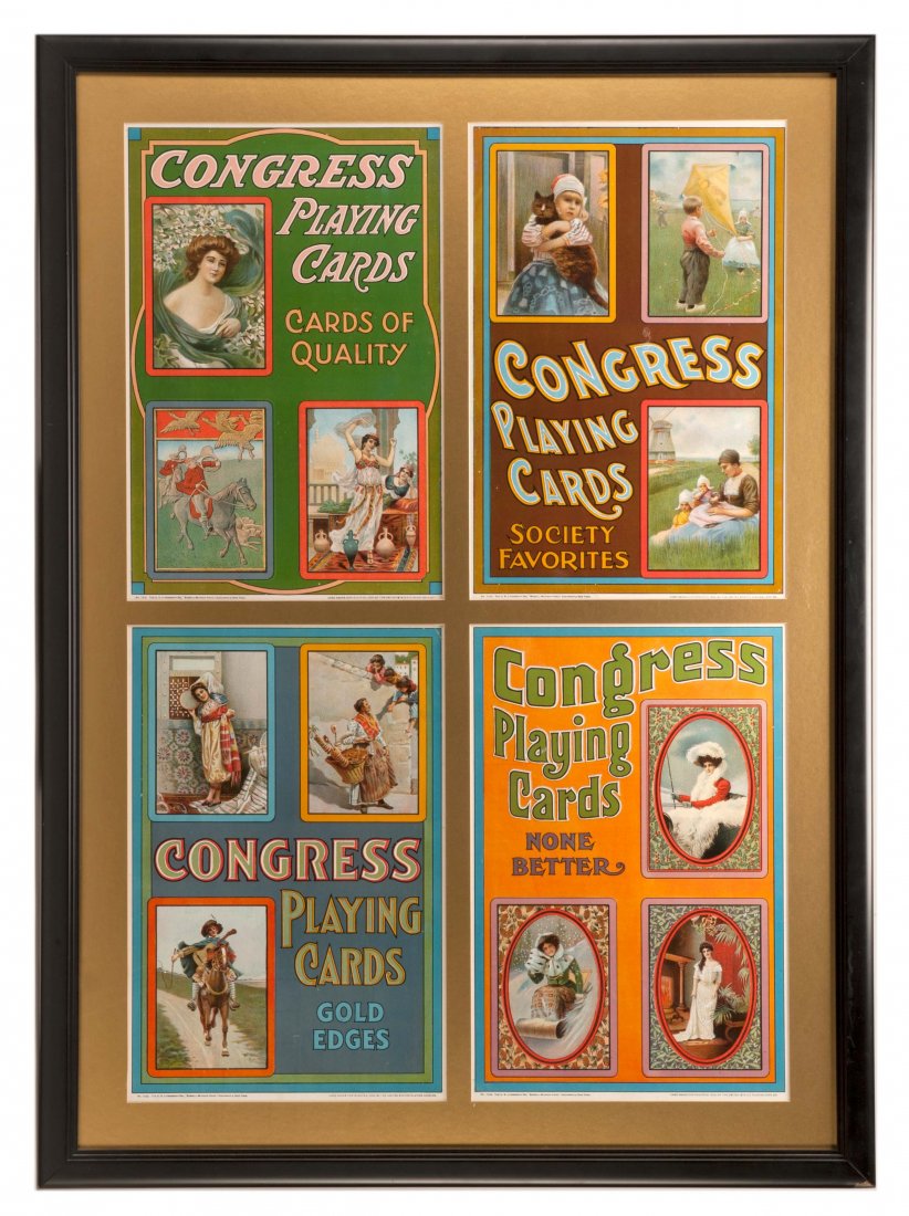 Four Congress Playing Card Lithographed Advertisements.