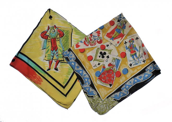 Two Silk Scarves With Playing Cards. The Largest 33 X