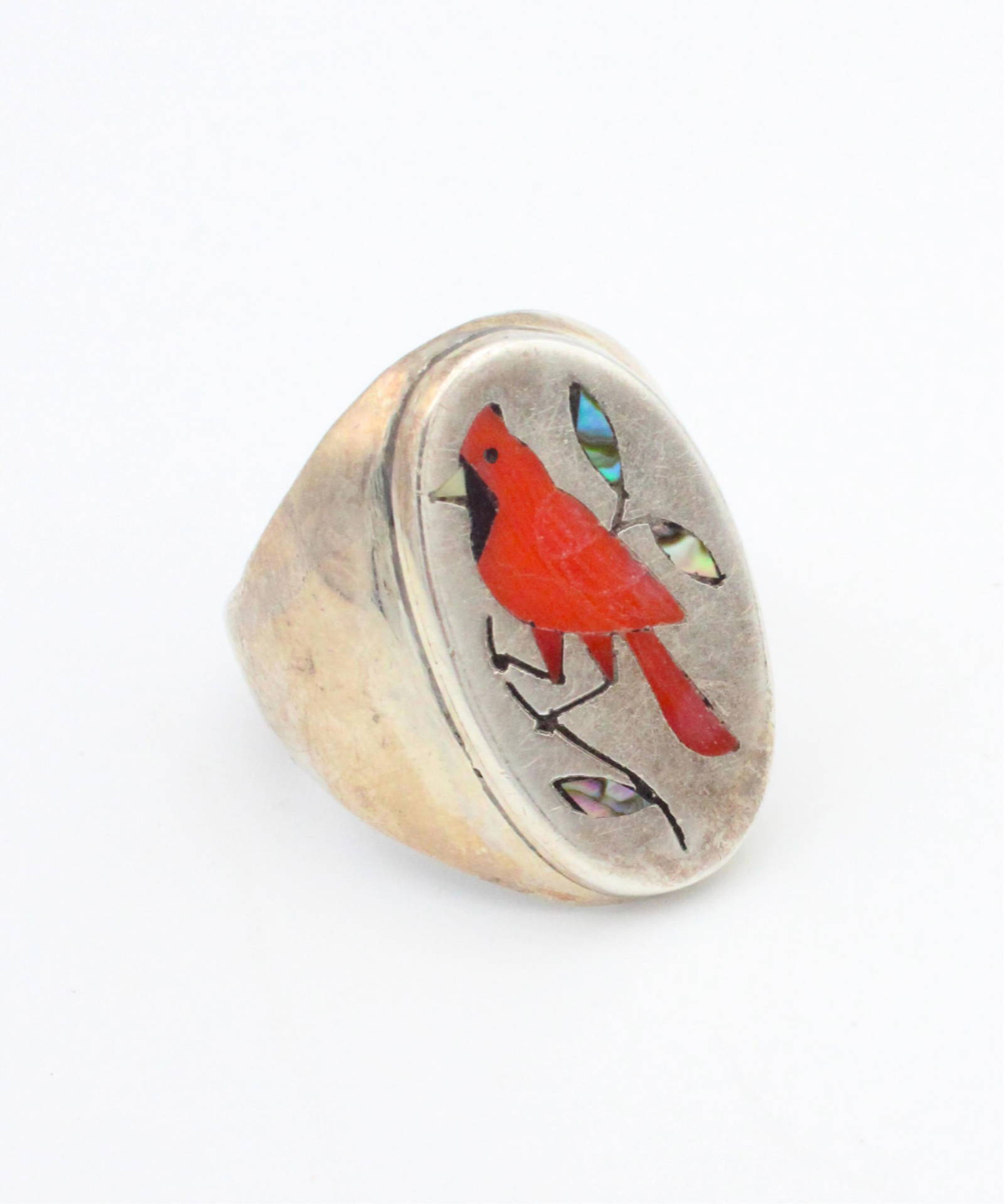 Vintage Sterling Silver Cardinal Inlay Ring Auction