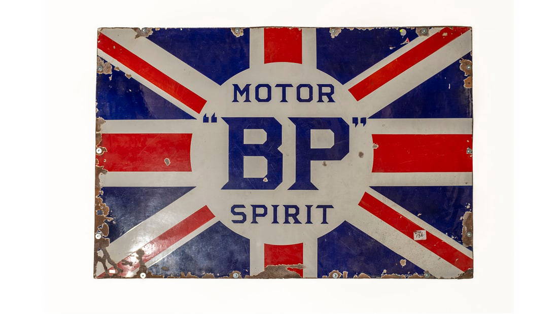 Bp Motor Spirit Union Jack Enamel Sign Auction
