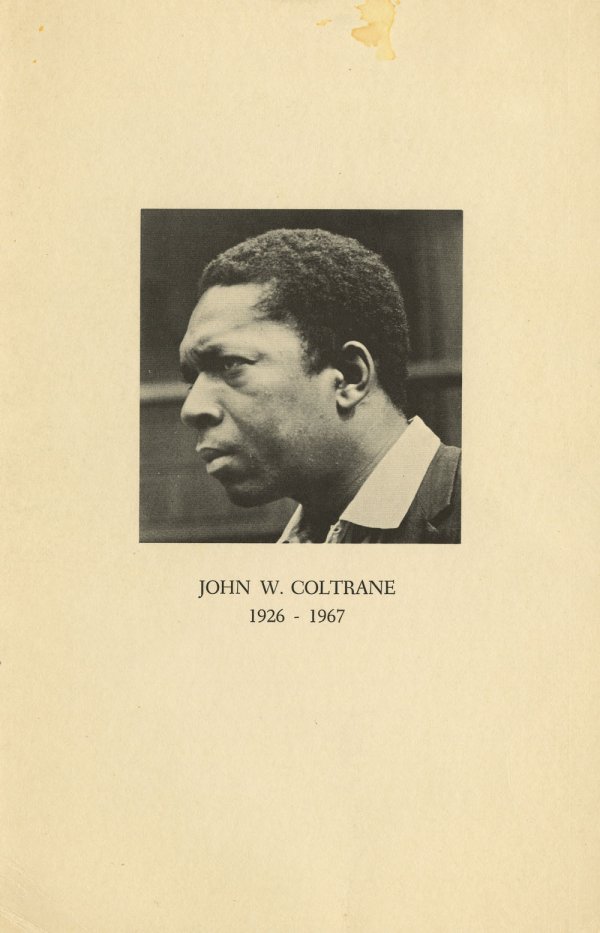John Coltrane funeral program and signed portraits