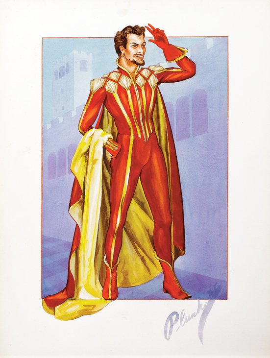Trio of Walter Plunkett original costume sketches from