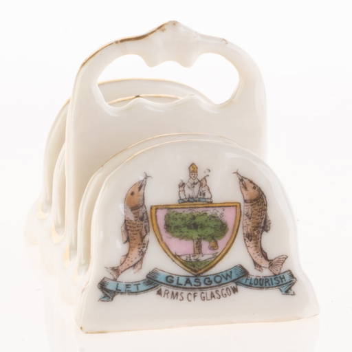 Antique Arms Of Glasgow Crested Porcelain Toast Rack