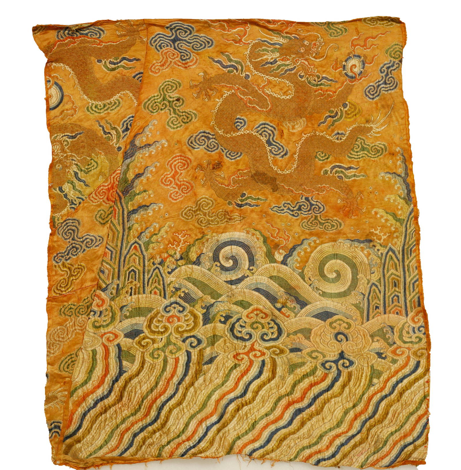 Qing Dynasty Qianlong Era Saffron Yellow Cloud Brocade With Dragon ...