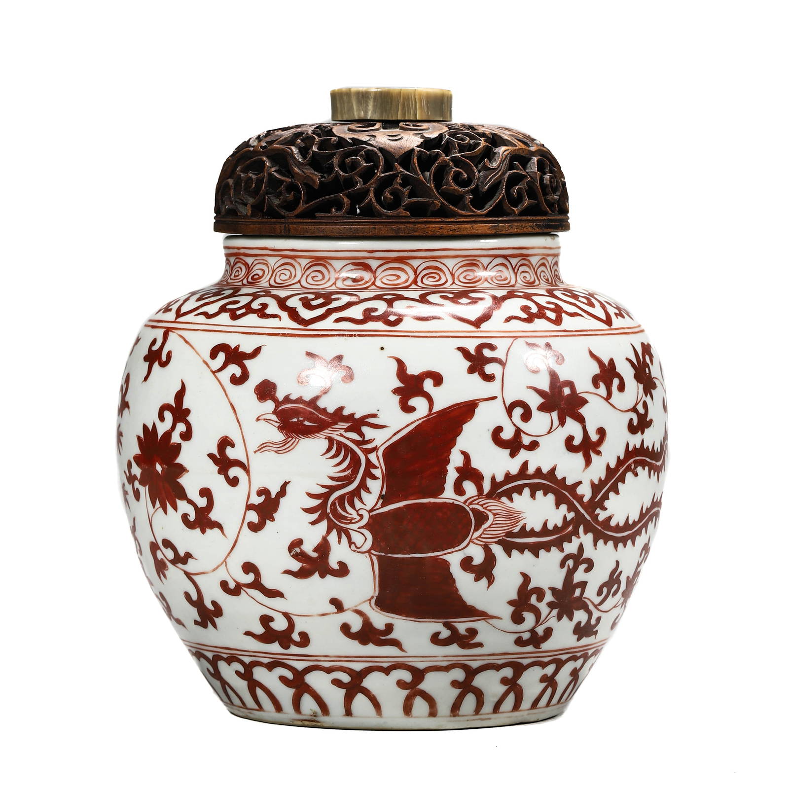 A Chinese Falun Red Phoenix Pattern Jar, Marked 'da Ming Jia Jing Nian ...