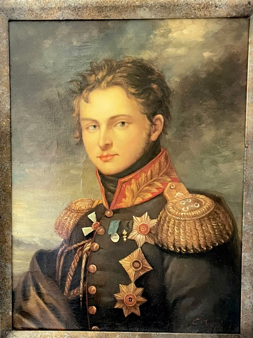 Military Portrait Painting In Large Frame Auction