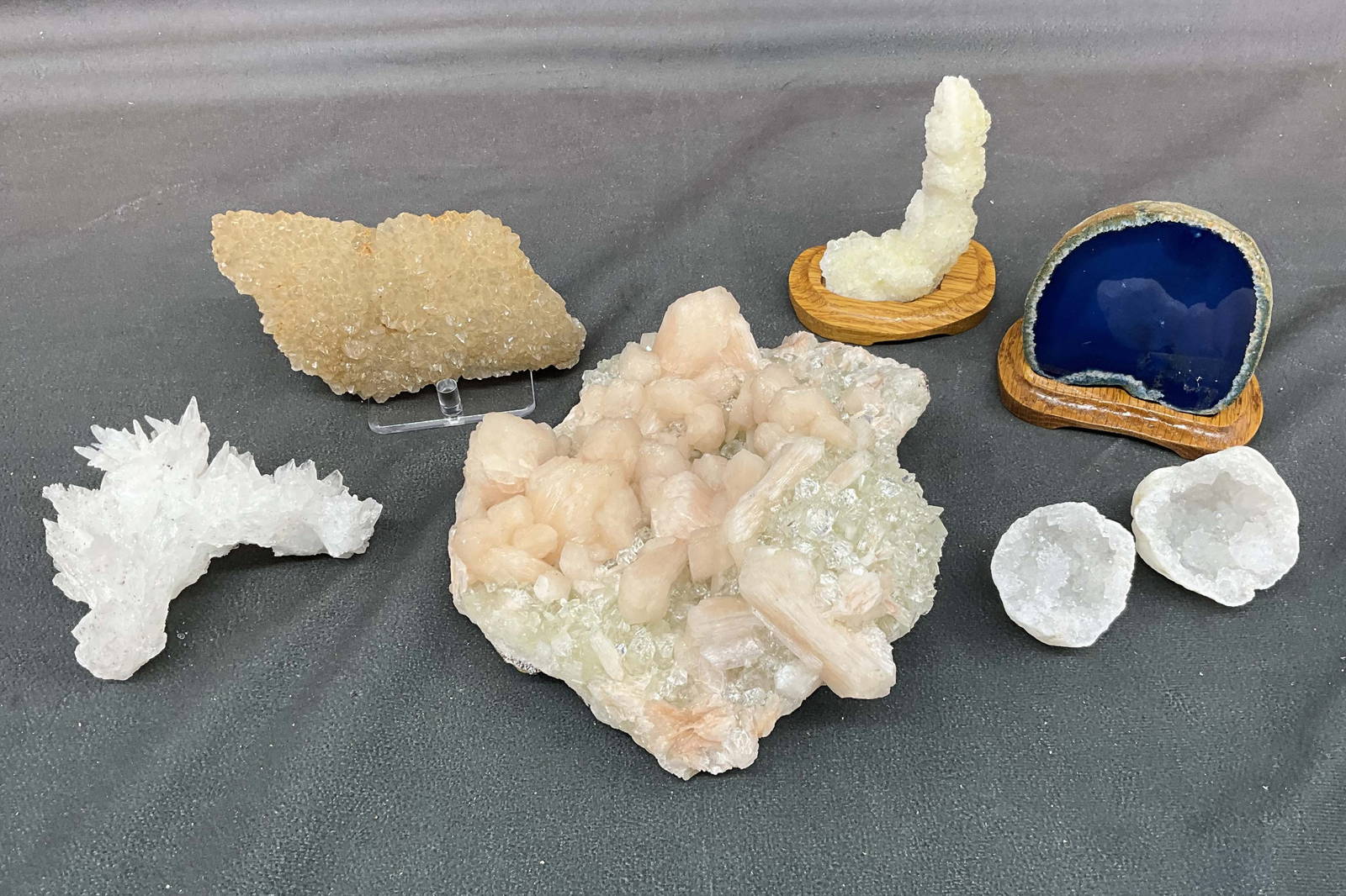 Stillbite & Apophyllite, Quartz, Dyed Blue Agate, Aragonite, Cave ...