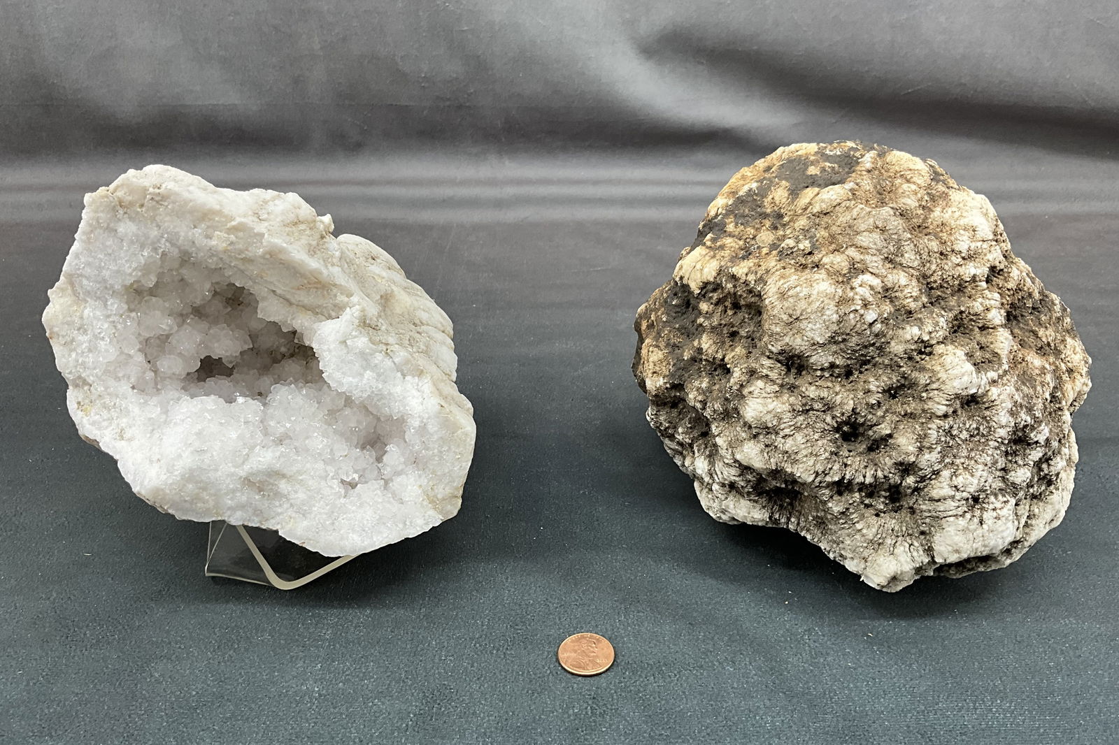 Geodes, One Cracked And One Uncracked, To Be Revealed. Size: 6" Sphere ...