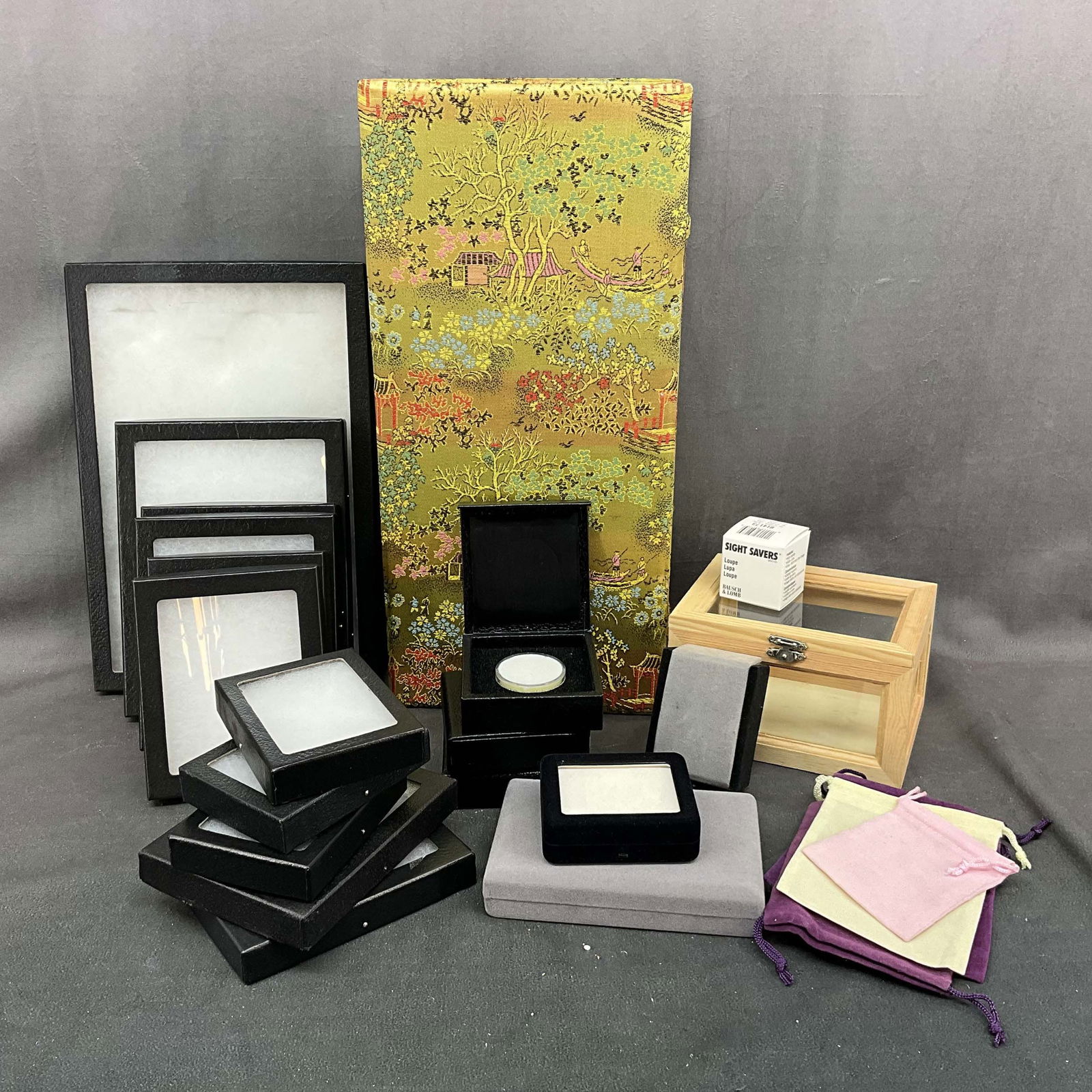 Collection Of Jewelry Boxes, Storage & Riker Boxes. Silk Specimen Box ...