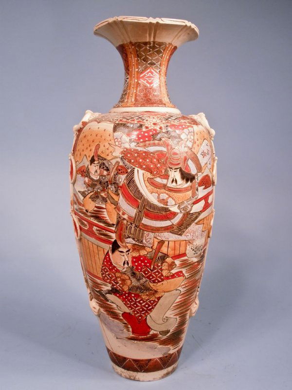 Massive Japanese Satsuma Vase W/ Samurai Warriors
