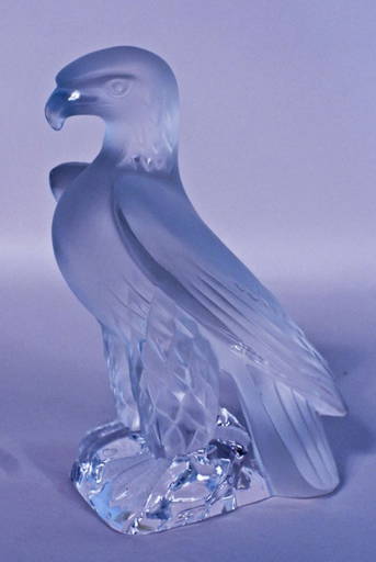 Large Lalique Crystal Falcon On Rock