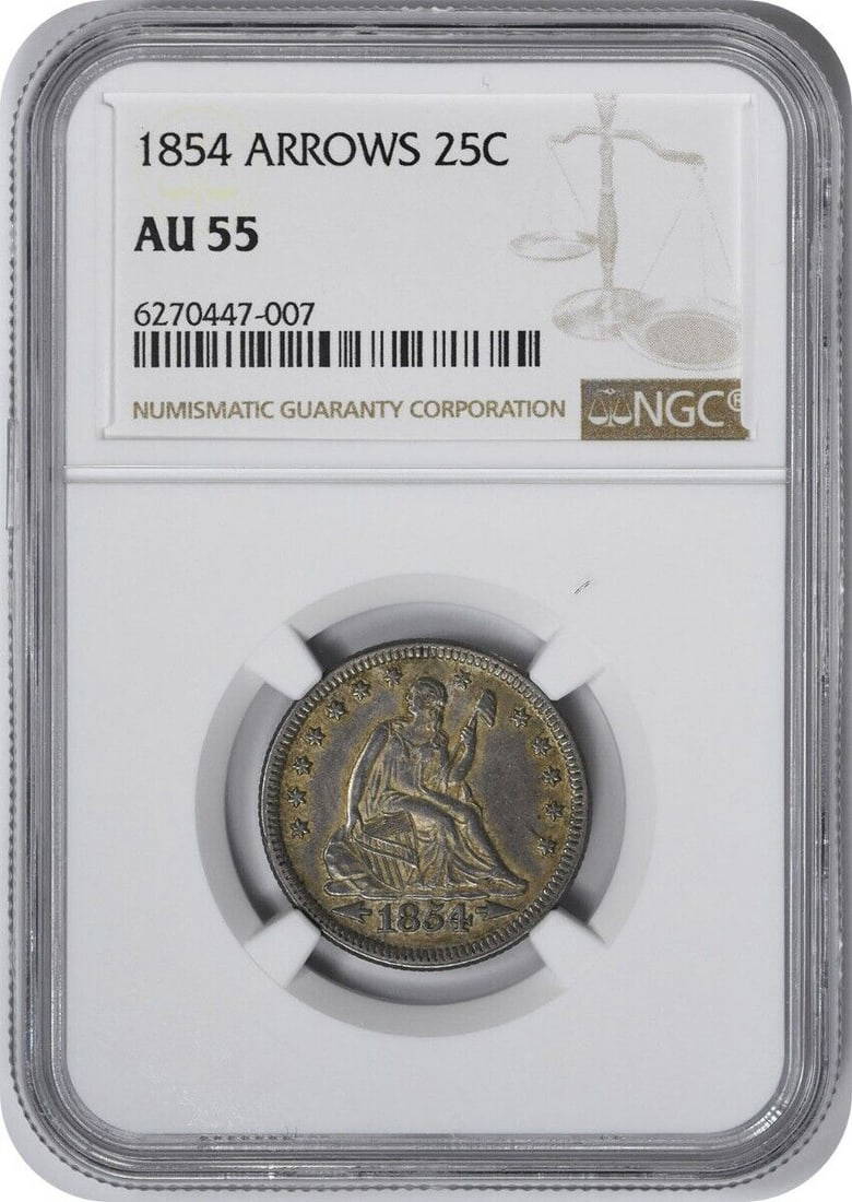 1854 Liberty Seated Silver Quarter Au55 Ngc Auction