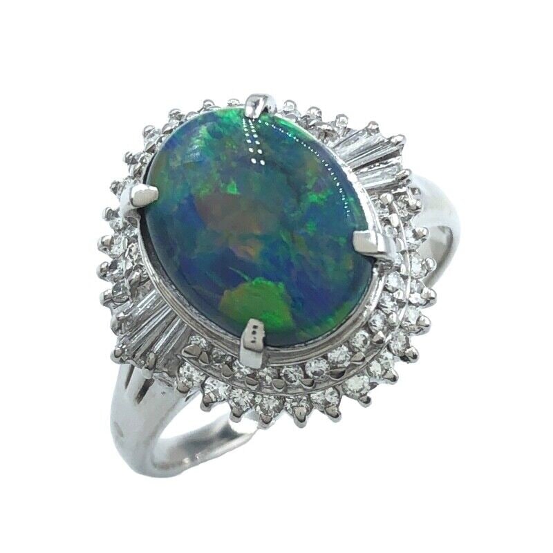 *nb Rings Black Opal Diamond Platinum Pt900 Auction