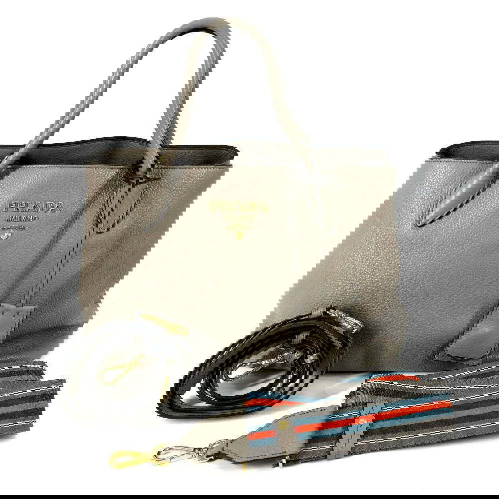 Prada Shoulder Bag 1ba579 Leather Gray Logo Auction