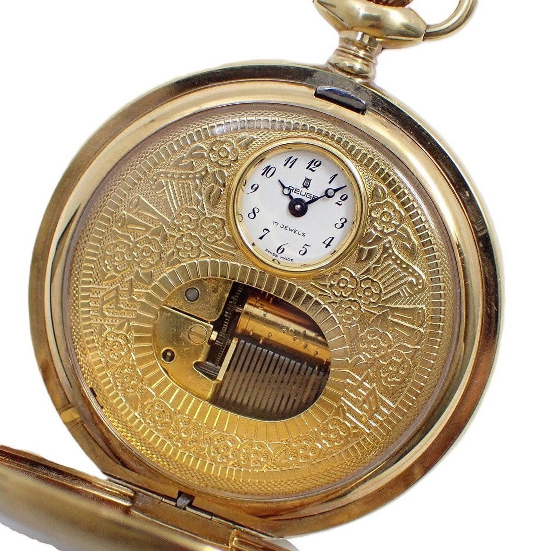 Reuge Music Pocket Watch With Music Box Hunter Case Gold Gp Auction