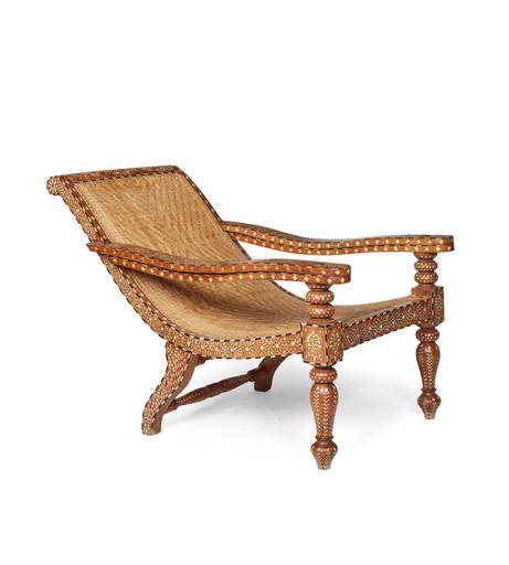 Indian Teak, Bone, And Ebony Inlaid Caned Planter's