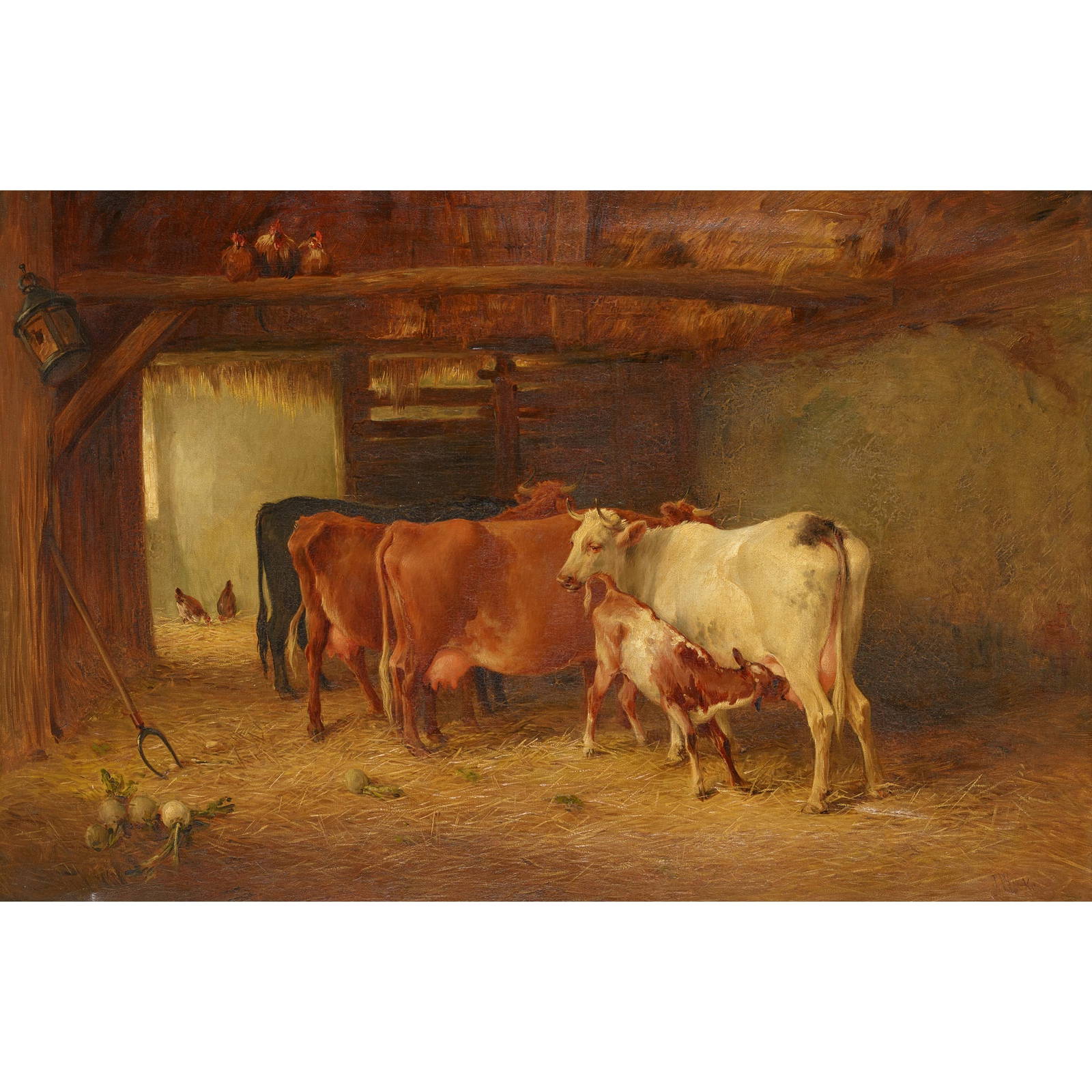 J**weekes (british 19th/20th Century) Cattle In A Byre Auction