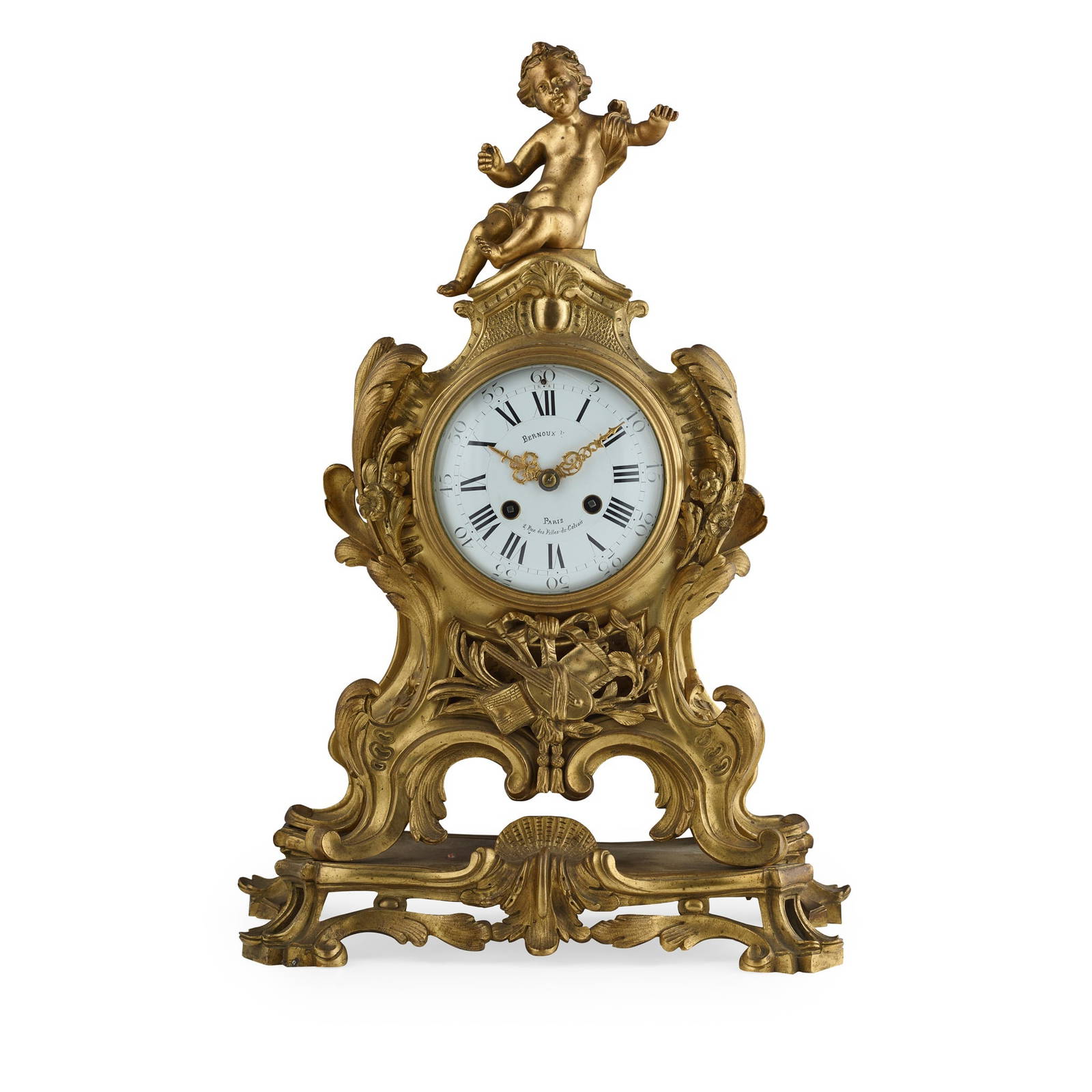 French Rococo Revival Gilt Bronze Mantel Clock By Bernoux, Paris 19th ...