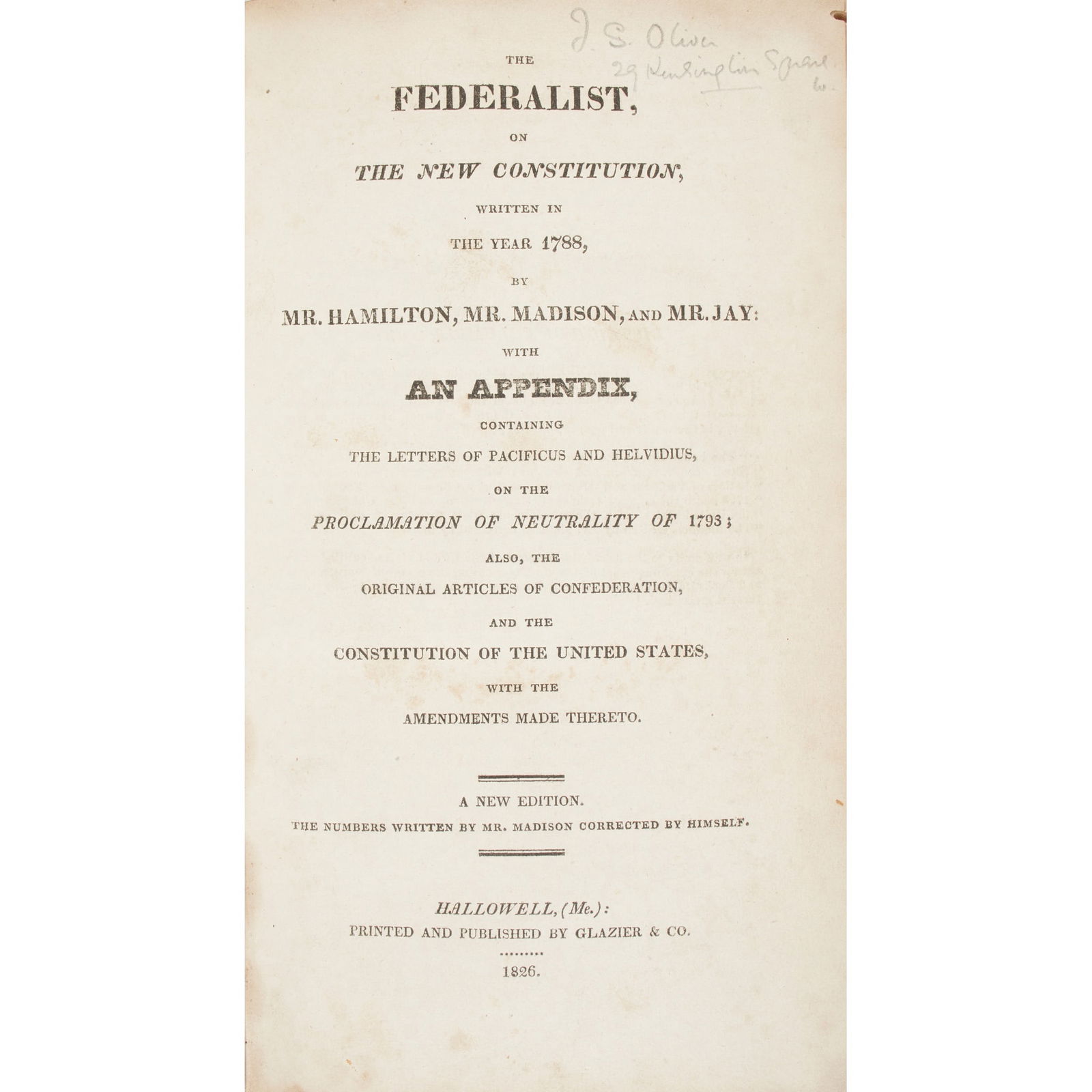 Hamilton, Alexander - James Madson - John Jay The Federalist, On The ...