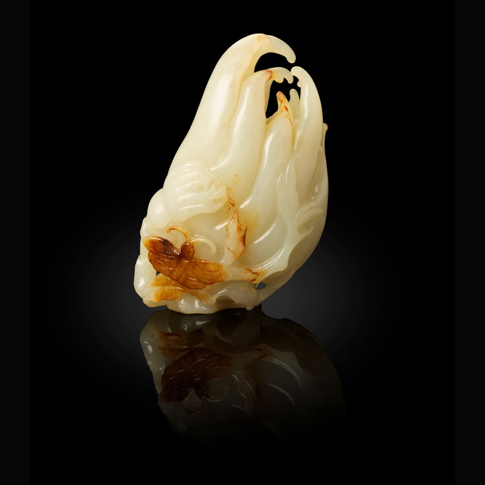 White Jade With Russet Skin Carving Of Finger Citrus And Butterfly Qing ...
