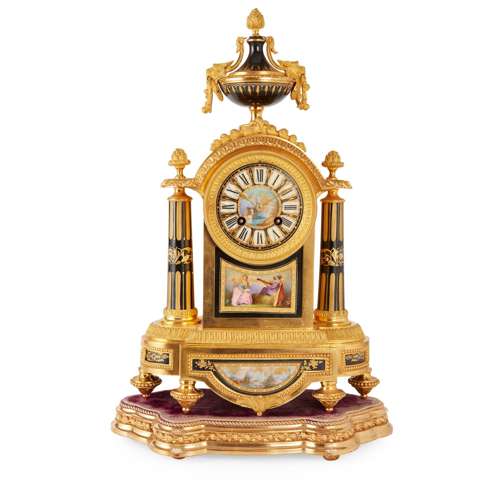 French Gilt Bronze And Porcelain Mantel Clock, By Henry Marc, Paris Auction