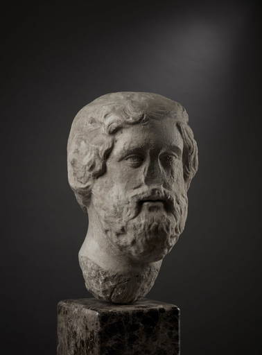 Roman Over Life Size Marble Head Of Zeus Amon