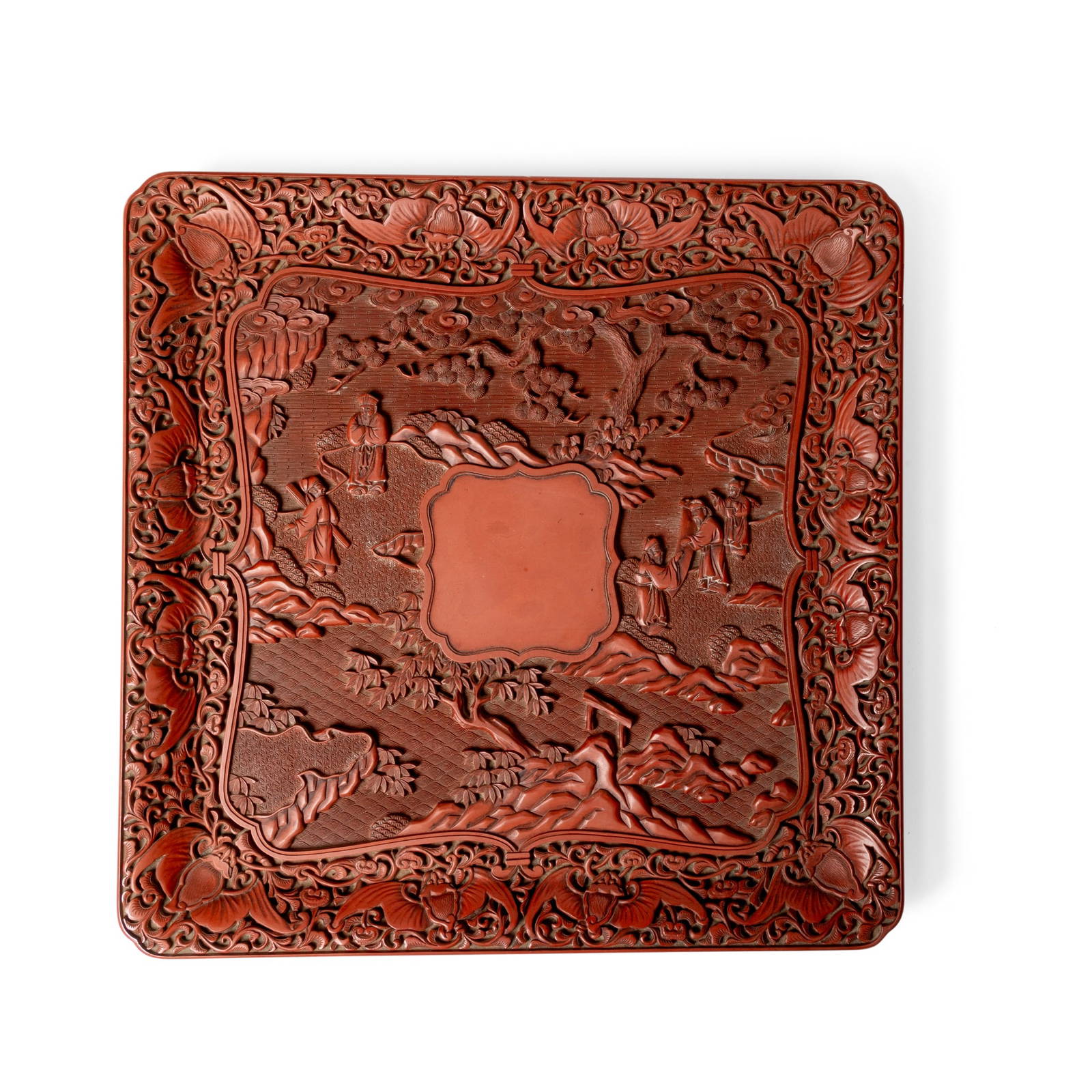 Cinnabar Lacquer Square-section Tray Auction