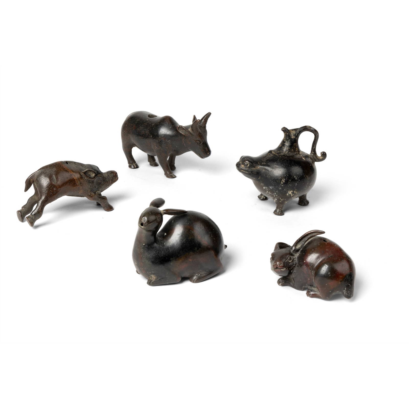 Group Of Five Japanese Bronze 'animal' Water Droppers, Suiteki Auction