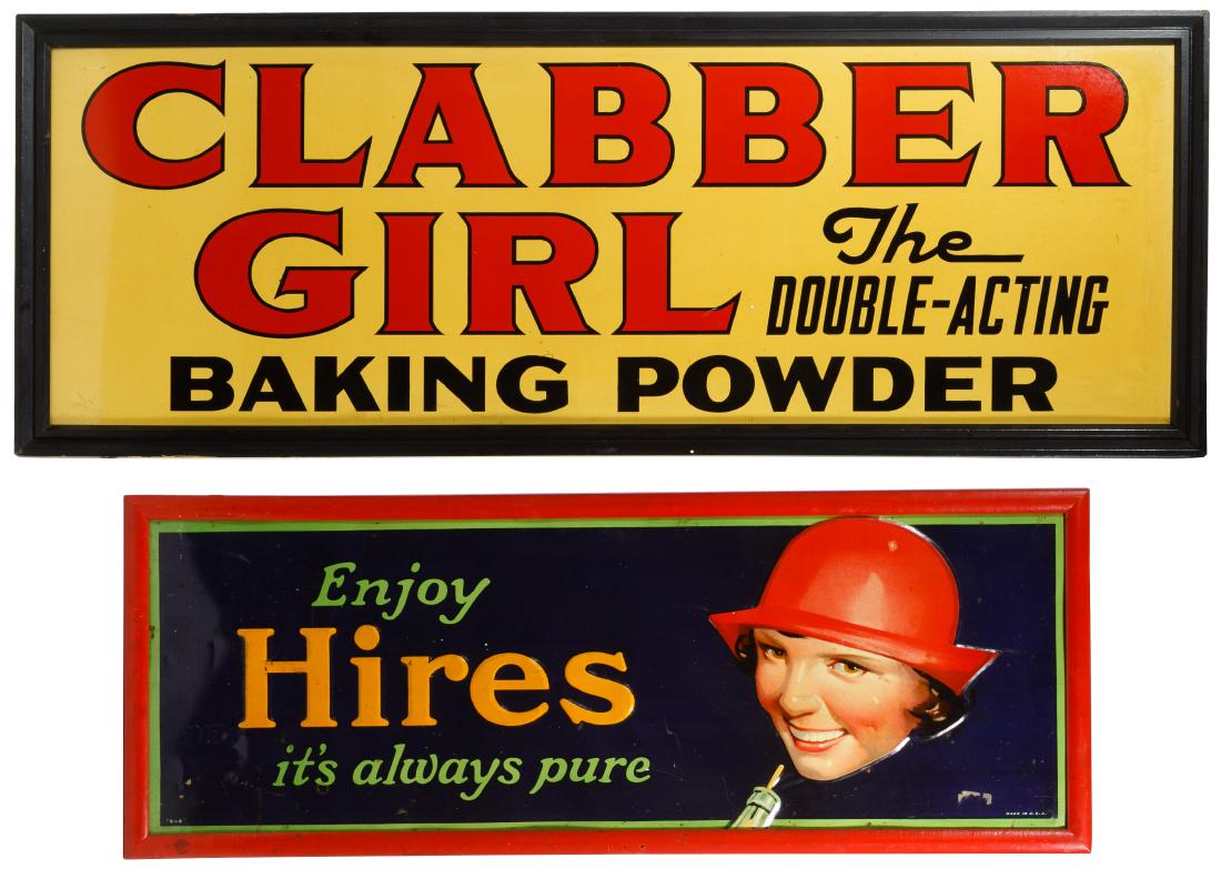 Hires and Clabber Girl Tin Advertising Signs