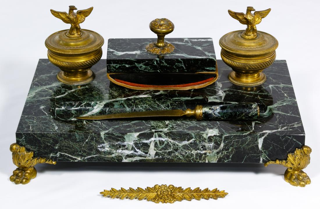 Brass and Marble Ink Well Set - Jul 22, 2018 | Leonard Auction, Inc. in IL