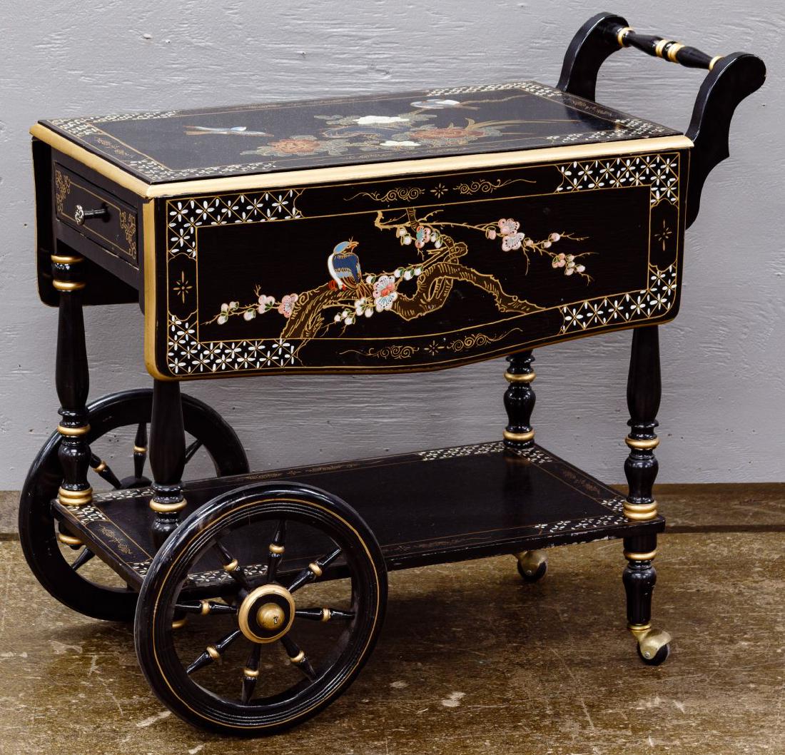 Asian Style Black Enamel Tea Cart