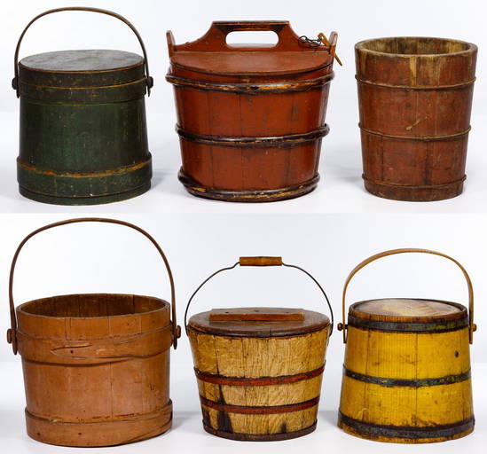 Primitive Painted Wood Bucket Assortment