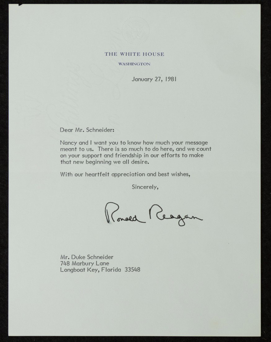 Ronald Reagan, President, Signed Letter To 'duke'