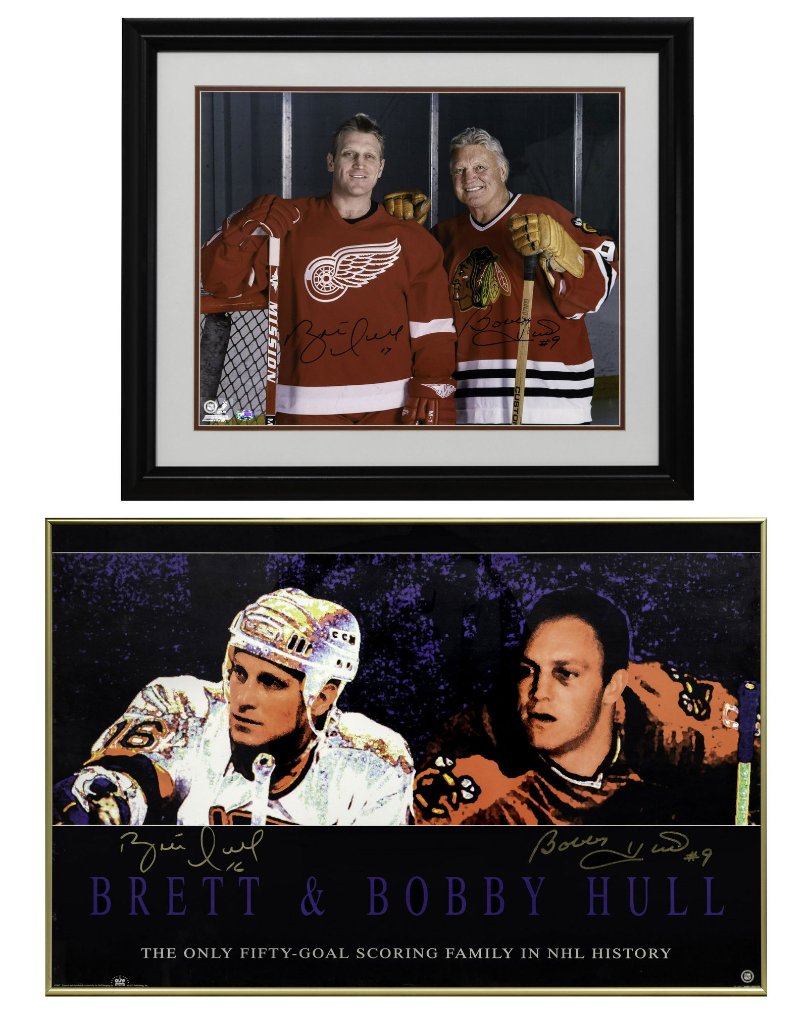 Chicago Blackhawks Brett And Bobby Hull Signed Poster And Photograph