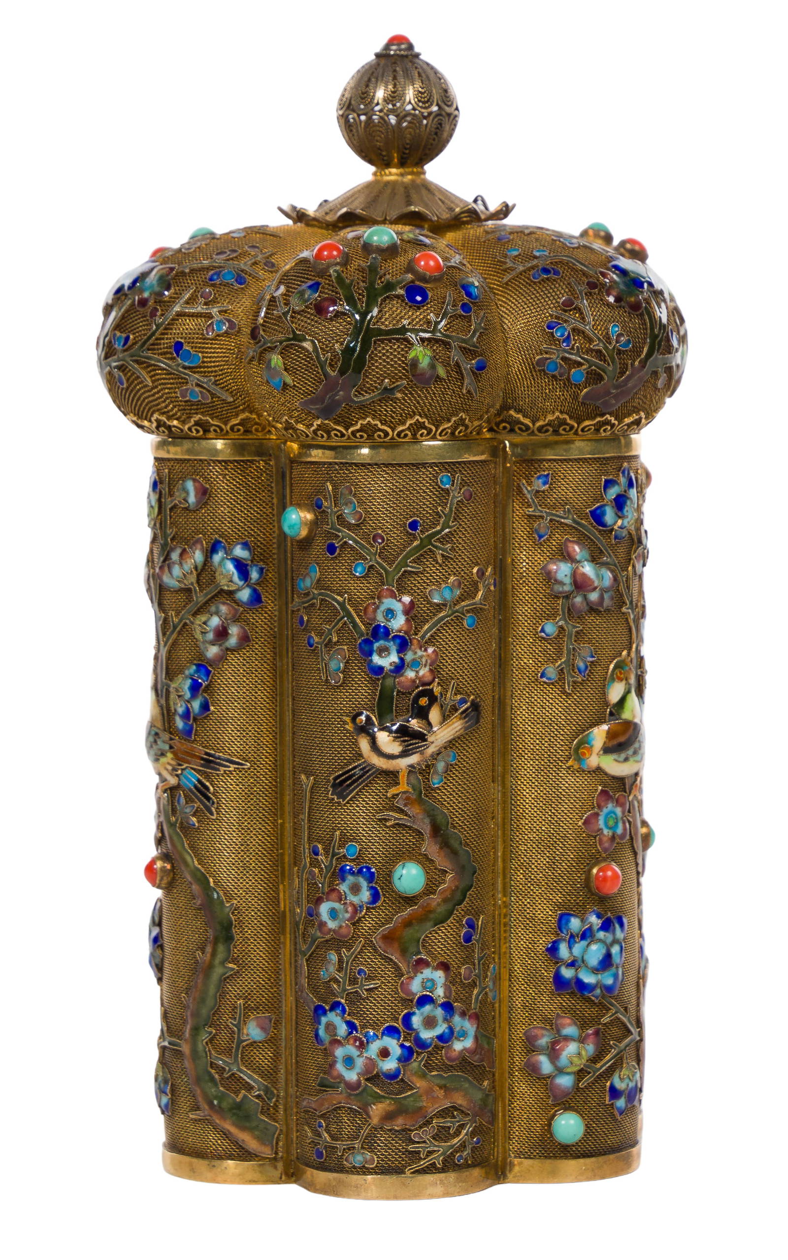 Gold Wash Sterling Silver And Enamel Filigree Tea Caddy Auction