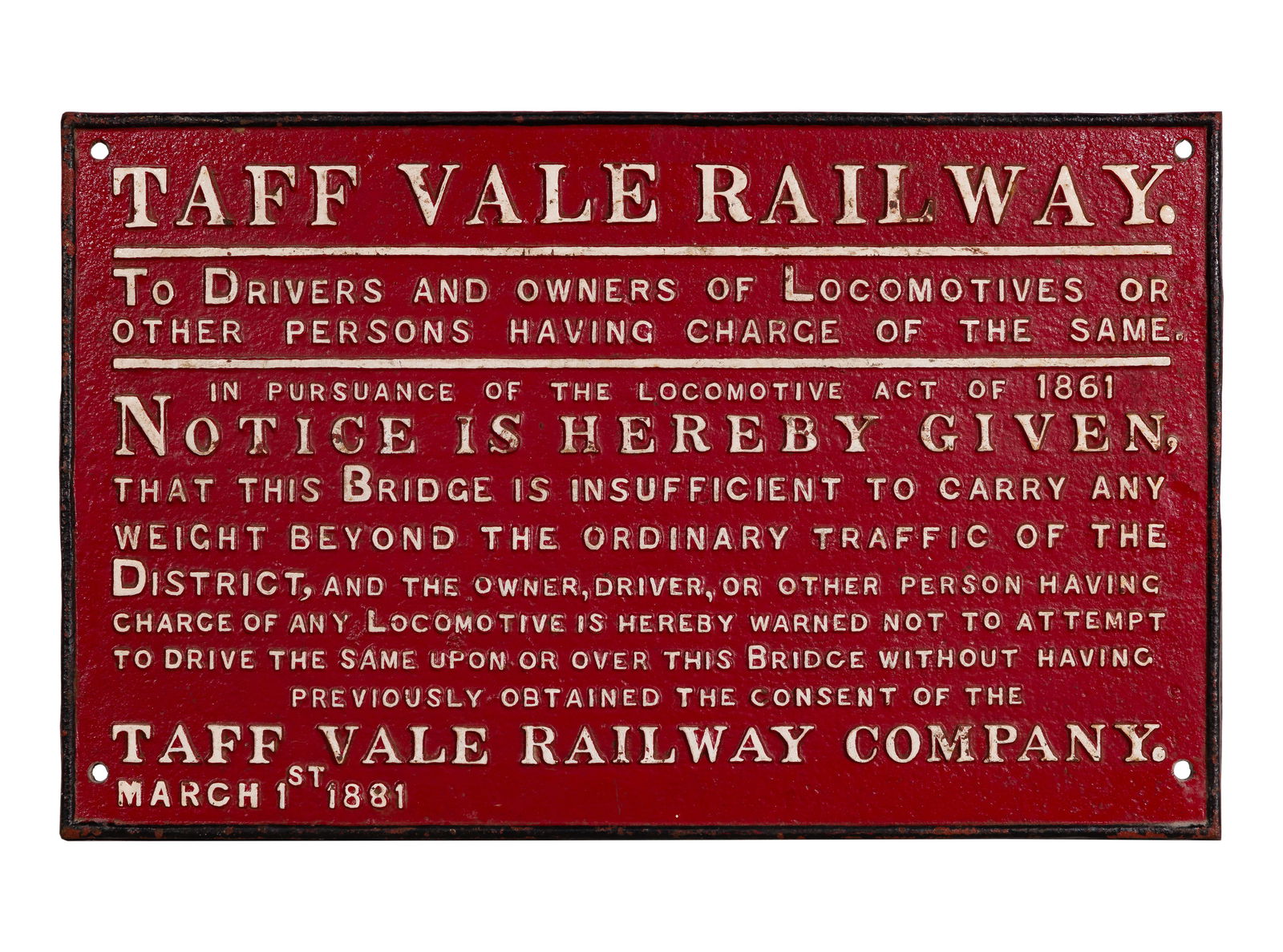 Taff Vale Railway Bridge Warning Sign